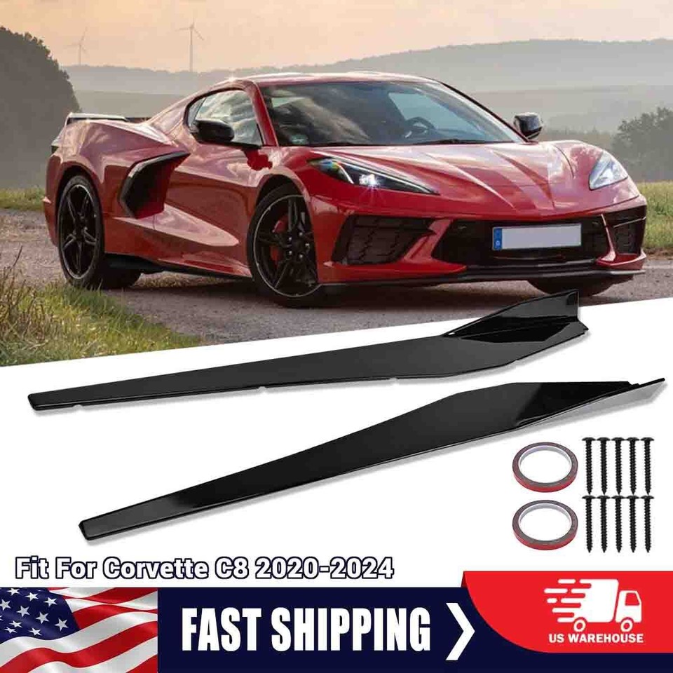 Gloss Black For Corvette C8 2020-2026 Side Skirts Extension Lip Rocker ...