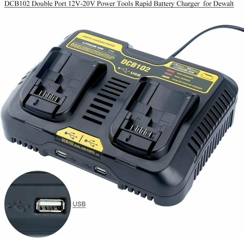 For Dewalt DCB102 Max Lithium Dual 2 Port Battery Charger DCB205 DCB206 ...