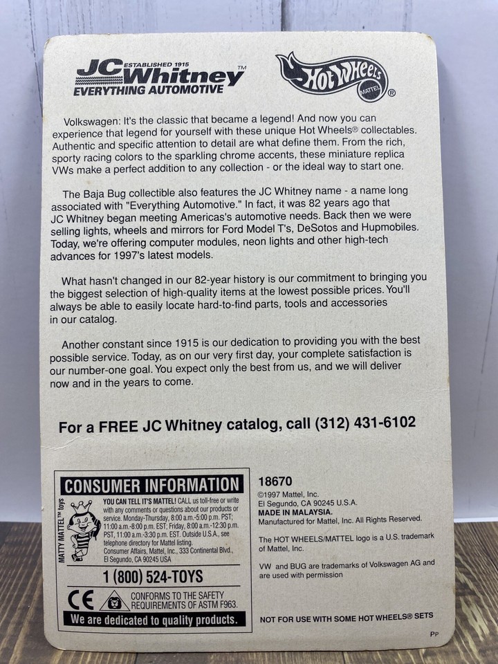 1998 Hot Wheels JC Whitney VW Baja Bug Exclusive Promo NOS/NOC w/ Protecto-Pak | eBay