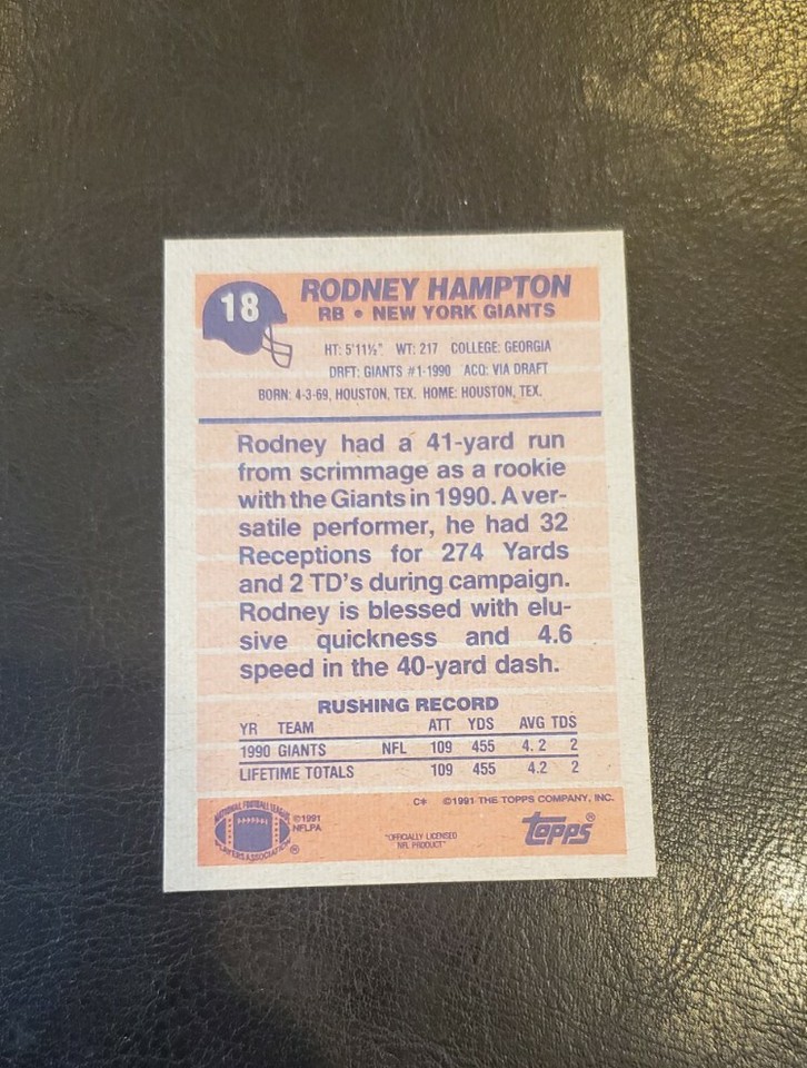 1991 Topps Football Card #18 Rodney Hampton | eBay