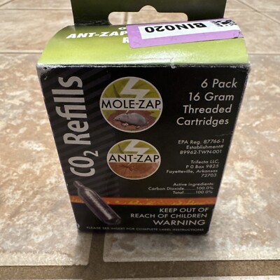 NEW Mole-Zap/Ant Zap Refills 16gram Threaded CO2 Cartridges 6-Pack Free ...