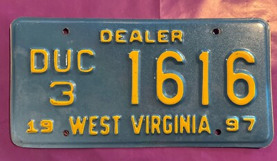 LICENSE PLATES West Virginia dealer 1616 1997 | eBay