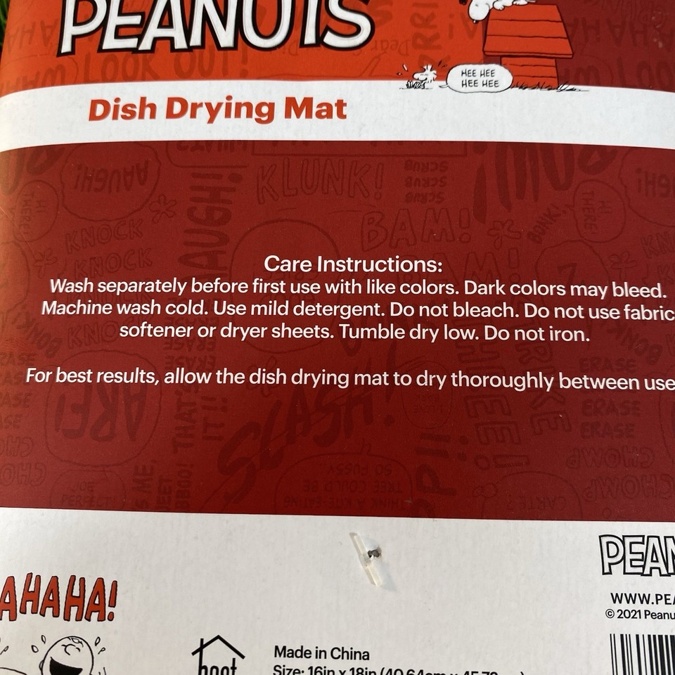 Peanuts Snoopy Dish Drying Mat Comic Book Style 16” x 18” White Black ...