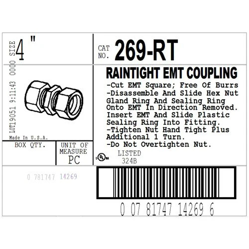 Bridgeport 269-RT Coupling Compression 4in Aluminum EMT Fitting | eBay