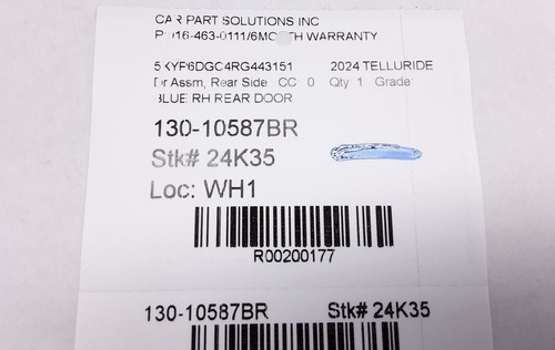 23-24 Kia TELLURIDE Passenger Rear Door Assembly | eBay