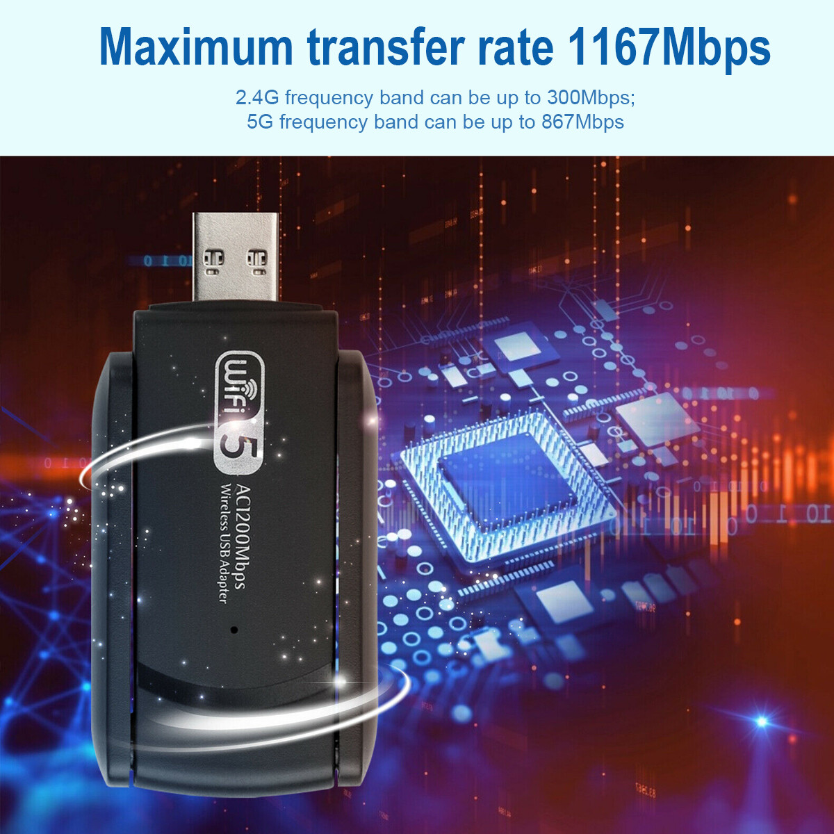 1300Mbps 5GHz Wireless WiFi Network Receiver Adapter USB 3.0 Dual Band ...