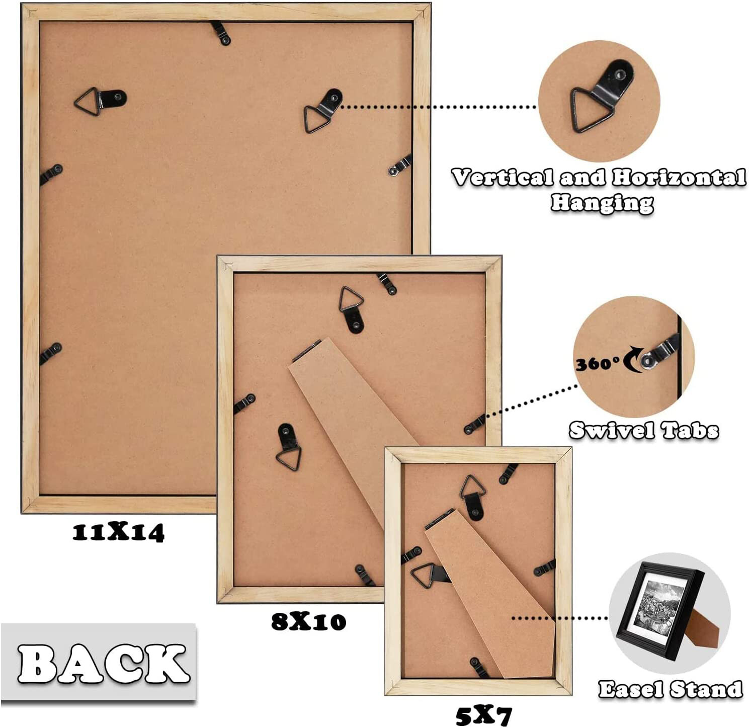 7 Pack Wood Wall Photo Frame Set Pictures Collection White Mat Real ...