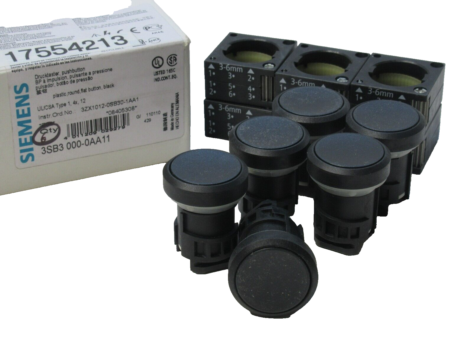 (NEW - Lot of 6) SIEMENS 3SB3 000-0AA11 , 3SB30000AA11 Black Push ...