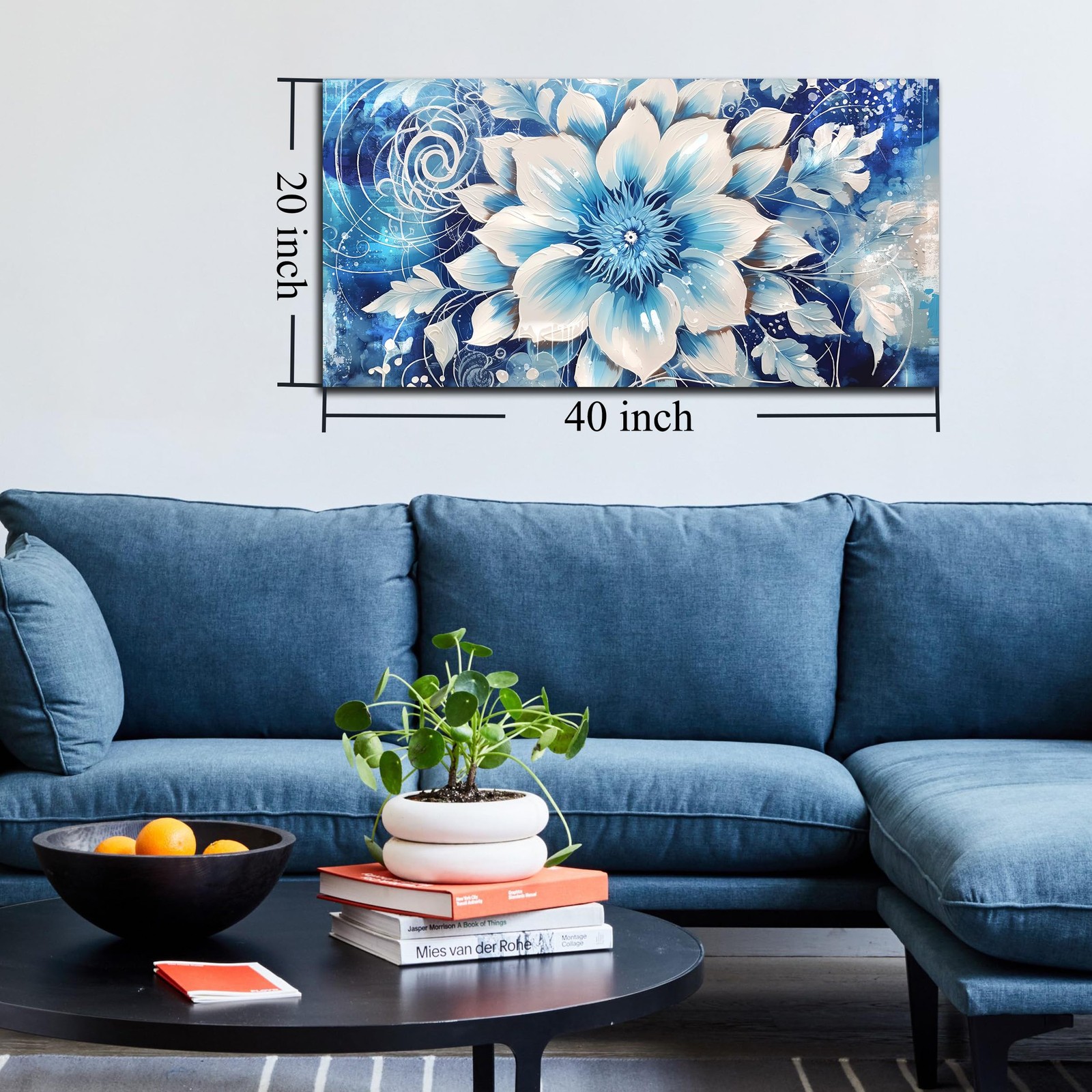 Xxliren Large Blue Flower Picture Framed Canvas Wall Art 40 x 20 Inch ...