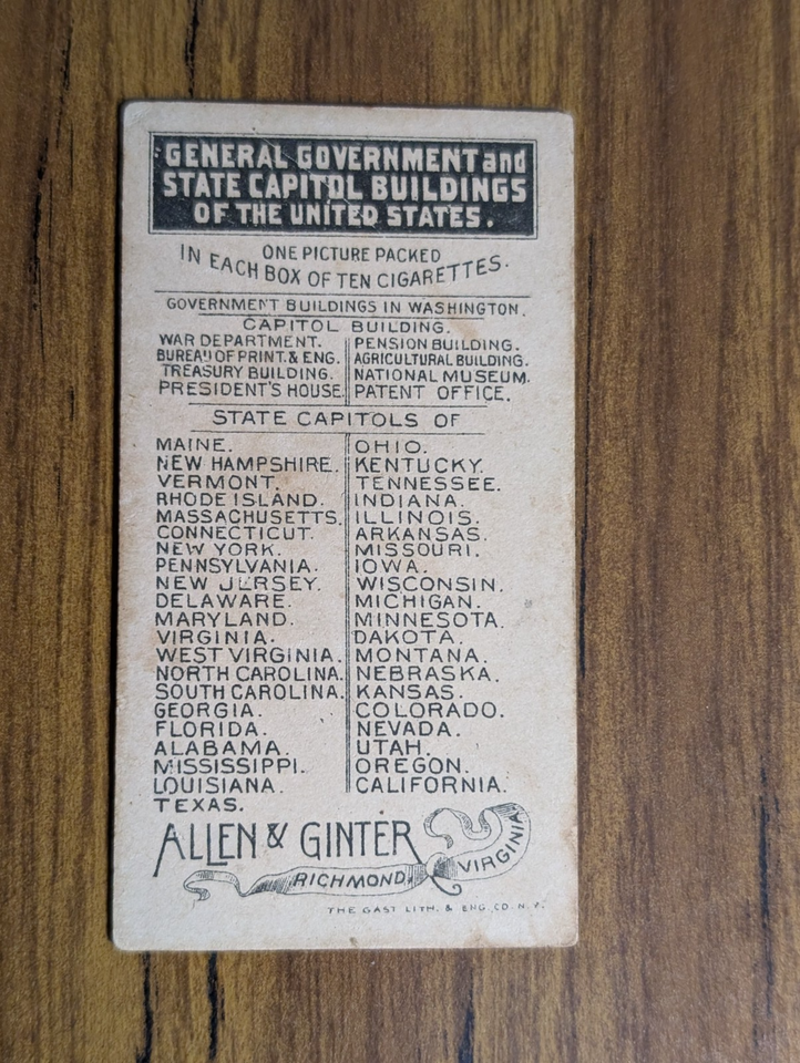 1889 Allen & Ginter N14 Government & State Capitol Buildings Tennessee ...