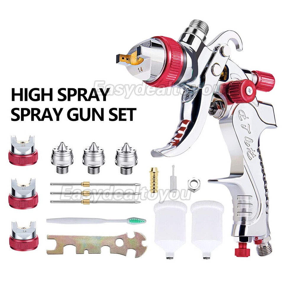 Spray Gun Paint Gun Kit HVLP Gravity Feed Air 1.4mm 1.7mm 2mm 3Tips ...