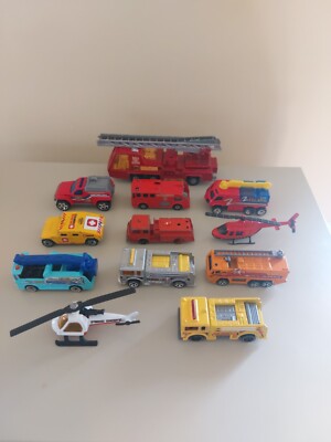 Vintage Lot Die Cast Fire Rescue Trucks Helicopters Matchbox Hot Wheels ...