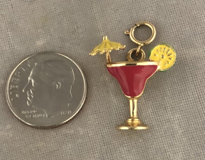 Beautiful Vintage 14k Solid Gold Enamel Martini Cocktail Tropical Drink ...