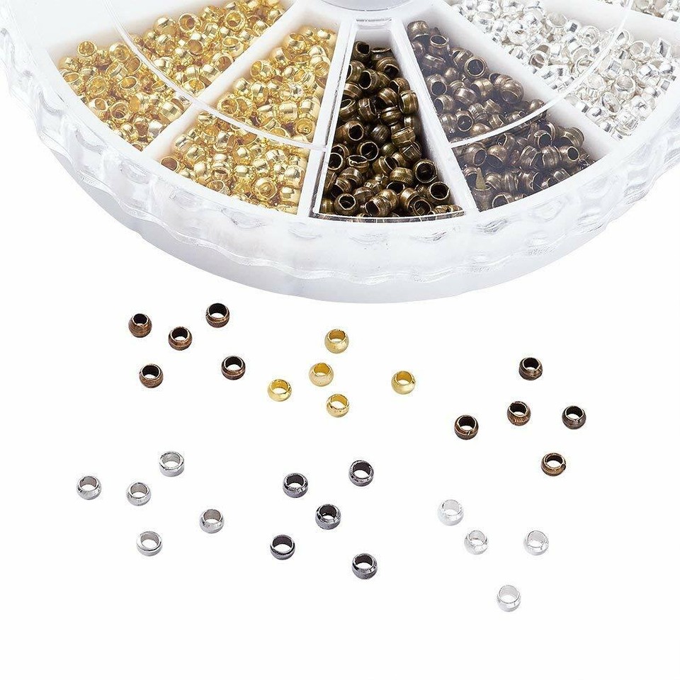 3000pcs/Box Brass Tiny Smooth Crimp Tube End Stopper Beads 6-Color ...