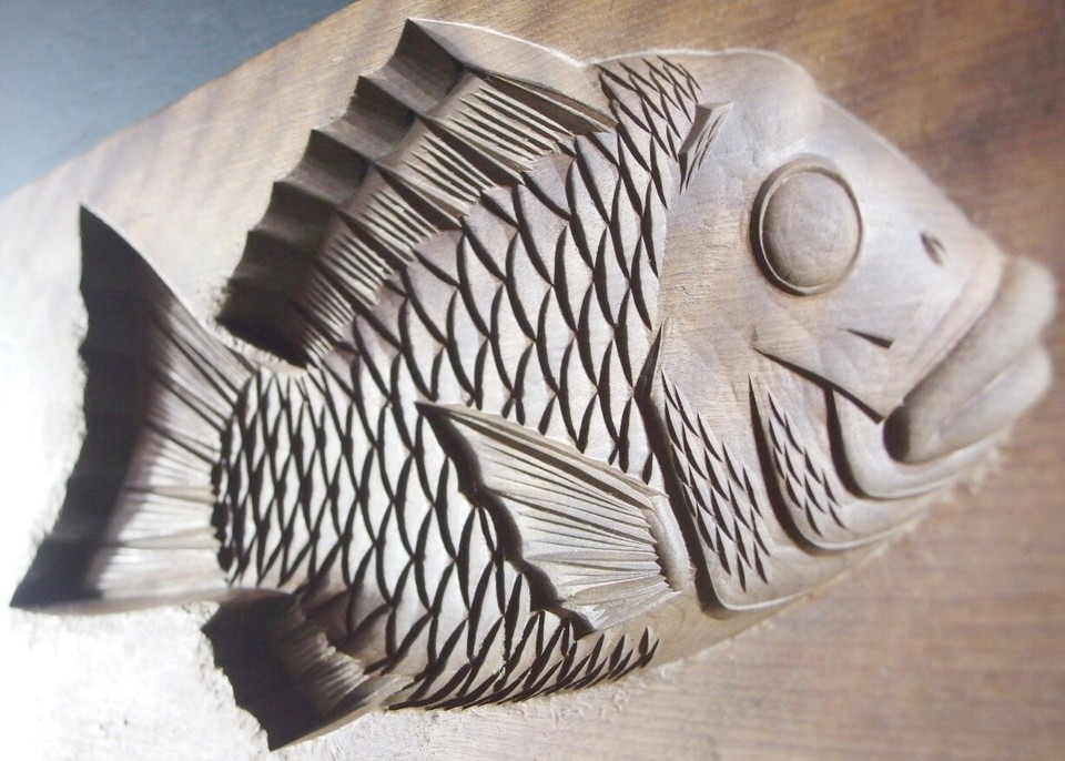 22ksg66 JAPANESE KASHIGATA WOOD CAKE MOLD TAI SEA BREAM FISH HAND ...