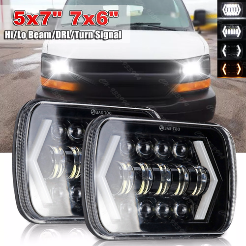 For Chevy Express 1500 2500 3500 Cargo Van Pair 7x6 5x7 LED Headlights ...