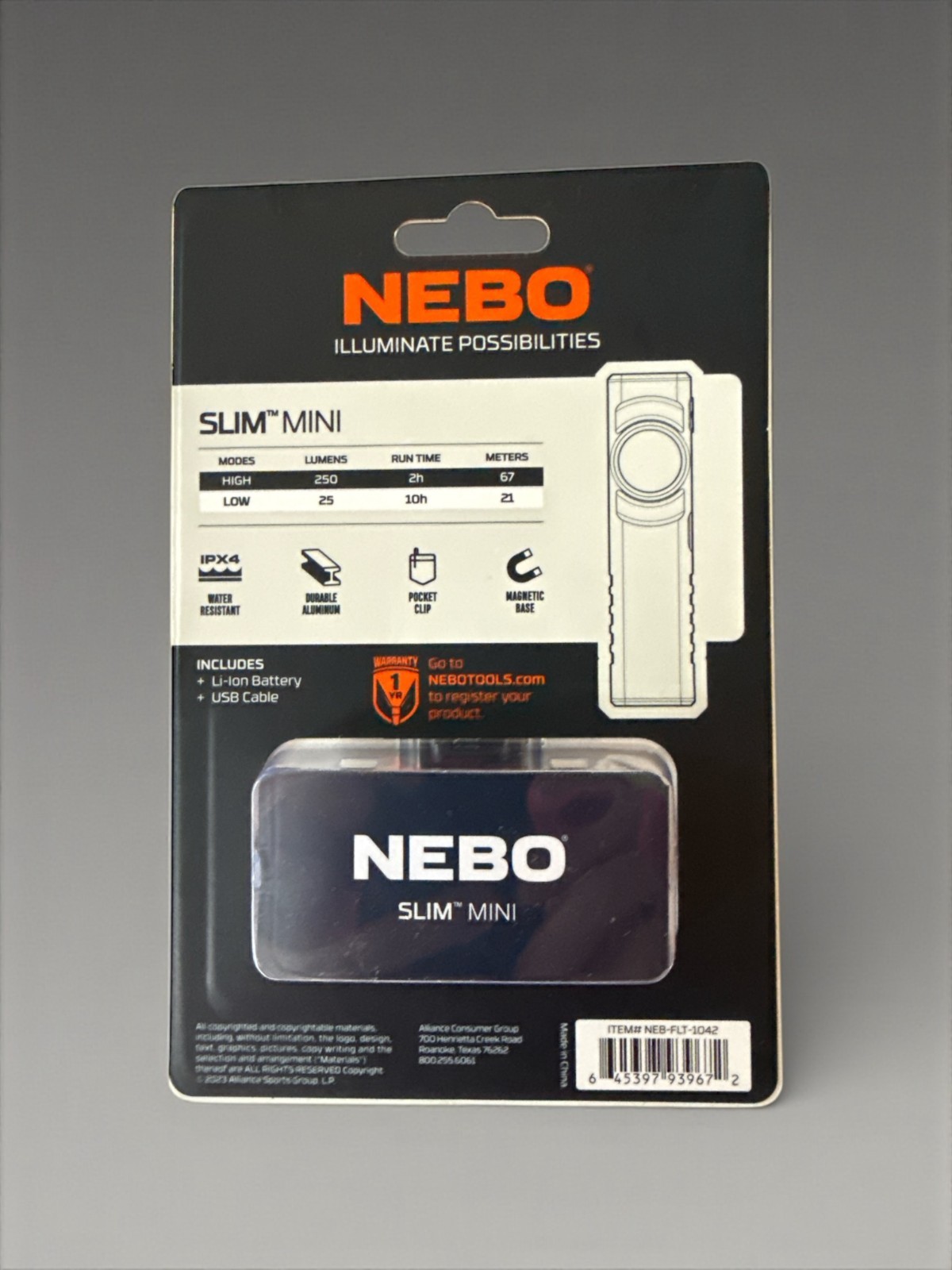 NEBO Slim Mini 250 Lumen Rechargeable LED Flashlight – Model NEB-FLT ...
