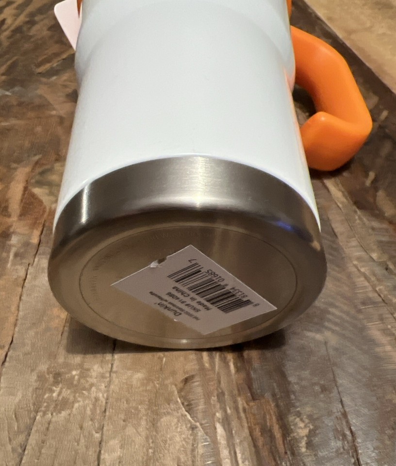 DUNKIN DONUTS 24 Oz Stainless Steel Travel Tumbler Mug HANDLE WHITE ...