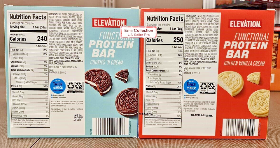 Elevation Functional Protein Bar Cookies Cream & Golden Vanilla Cream ...