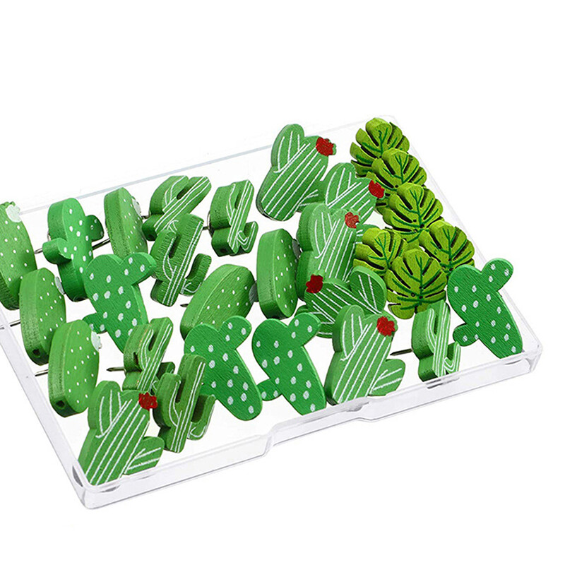 30Pcs Wooden Push Pins Cactus Palm Leaf Thumb Tack Decor Cute Pushpins ...