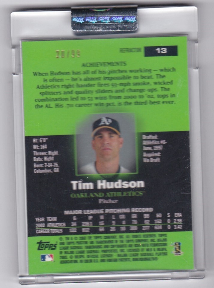 2003 Topps Pristine Uncirculated Refractor #13 Tim Hudson /99 Oakland A ...