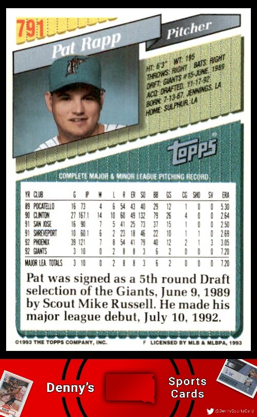1993 Topps #791 Pat Rapp Florida Marlins Baseball Card | eBay
