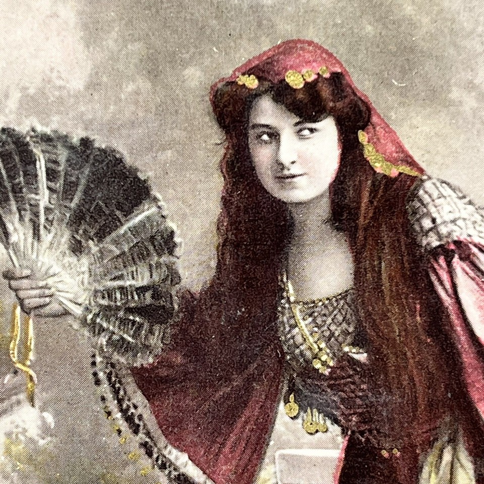 Exotic Fan Dancer Studio Pose Ethic Dress Vintage Postcard Arnochrom ...