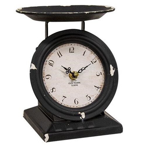 NEW Farmhouse Kitchen SCALE CLOCK BLACK Aged Look Country Chippy Metal ...