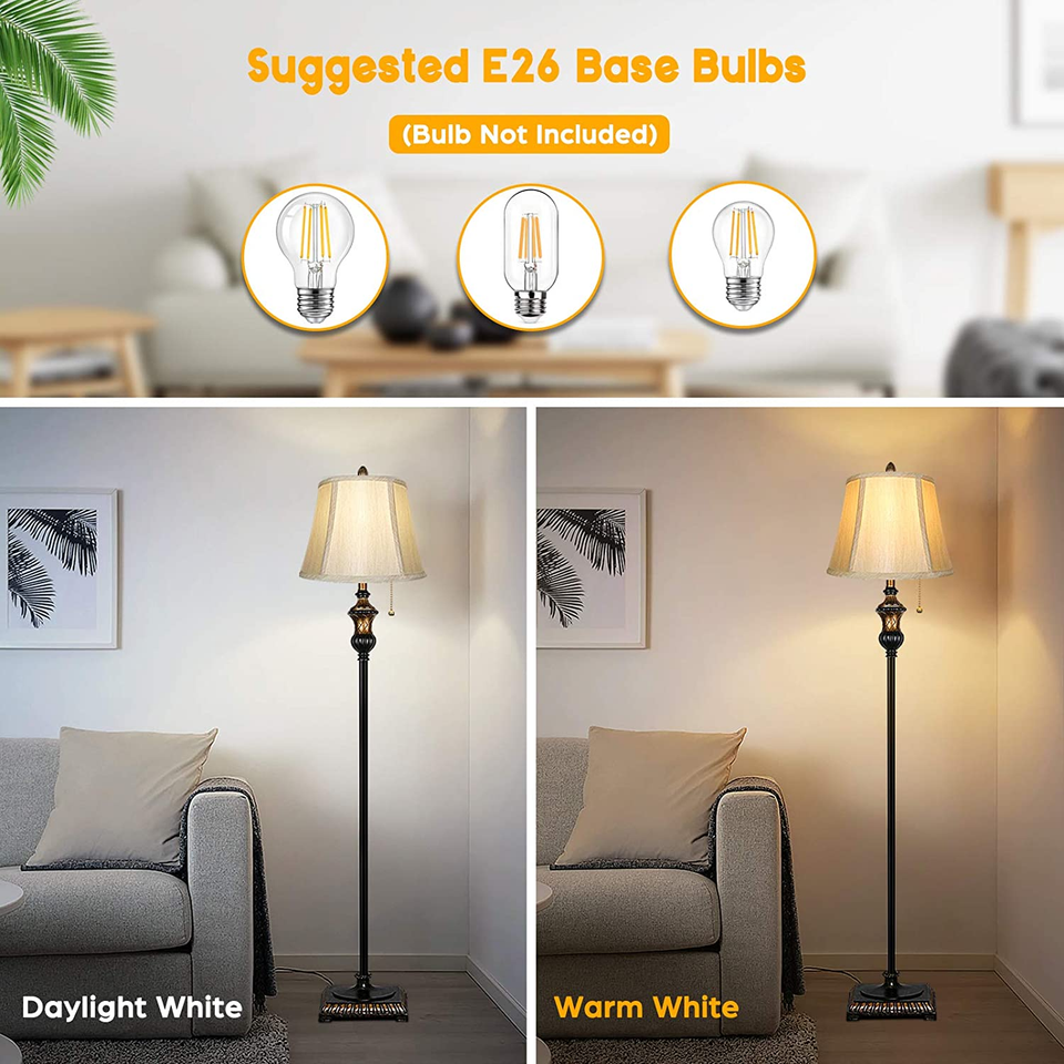 Traditional Floor Lamp, Classic Standing Lamp with Bronze Fabric Shade ...