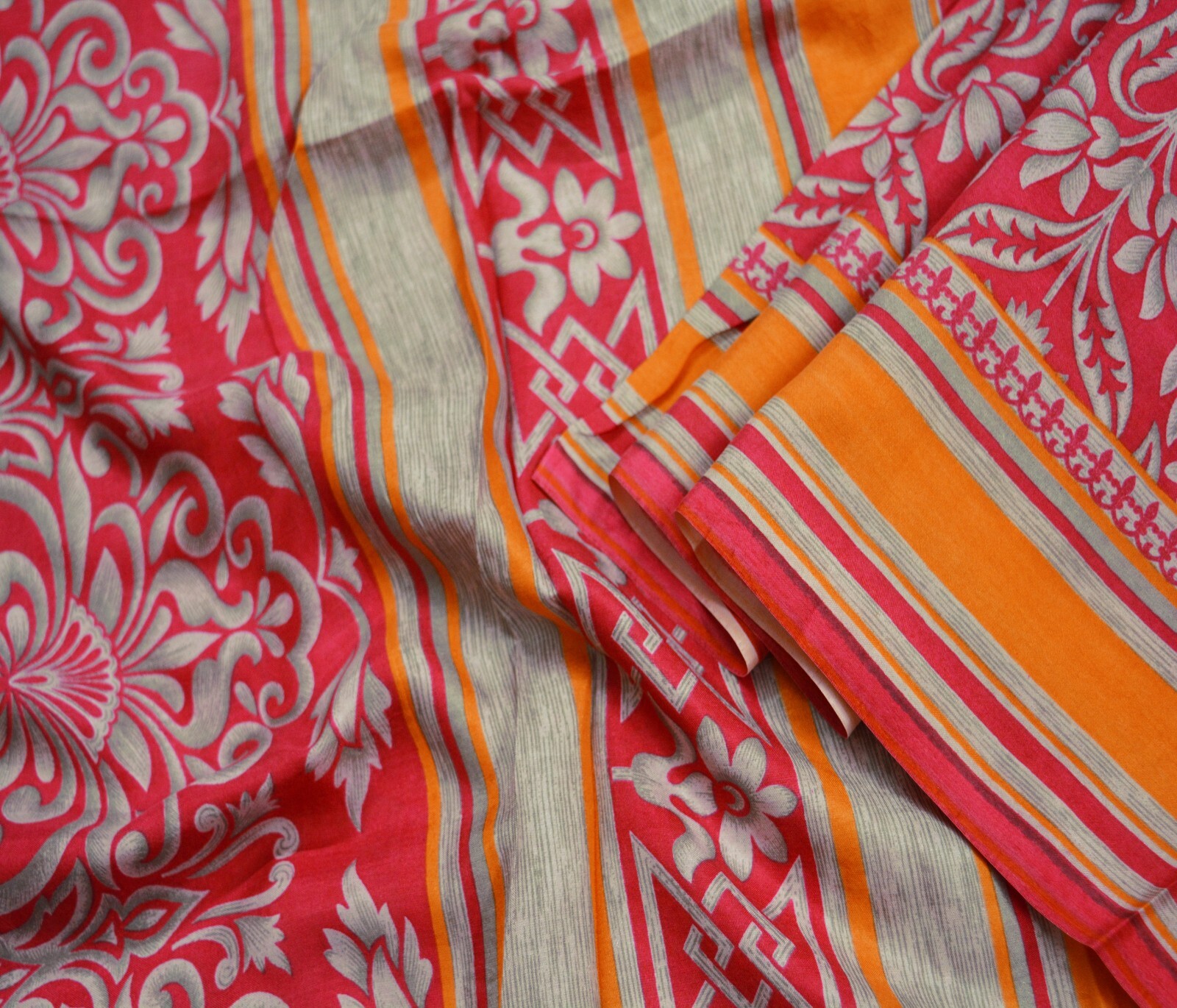 Vintage Red Saree Pure Silk Printed Indian Sari Craft… - Gem