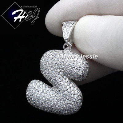 925 STERLING SILVER ICY CUBIC ZIRCONIA BUBBLE INITIAL LETTER "S ...
