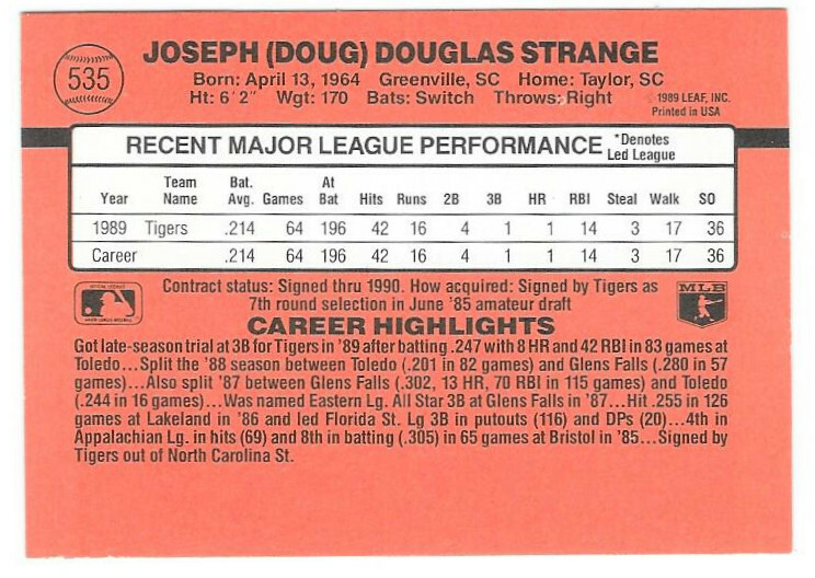 DOUG STRANGE DETROIT TIGERS #535 - DONRUSS NM-MT 1990 | eBay