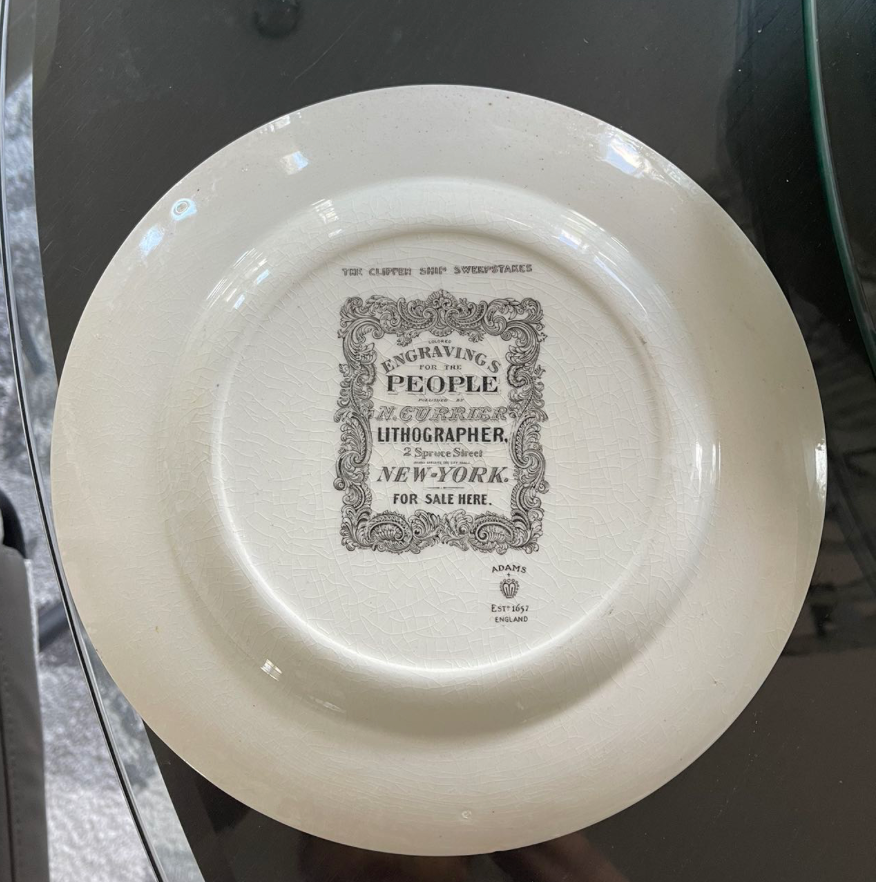 Antique Black & White Adams England Pottery Plate - the Clipper Ship ...