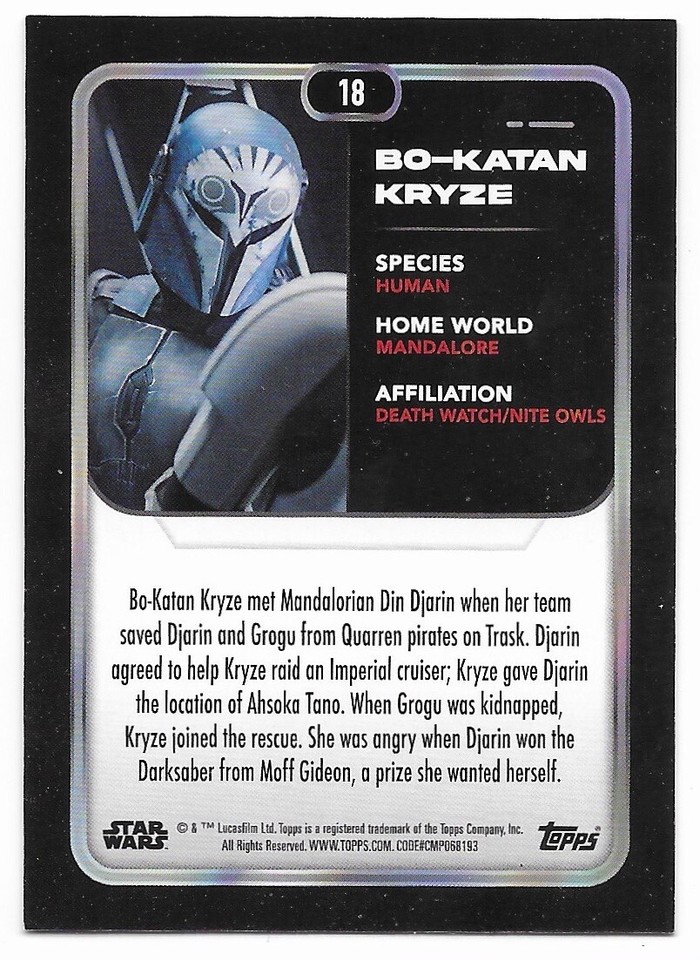 2023 Topps Star Wars Flagship Character Base Black Bo-Katan Kryze #29/ ...