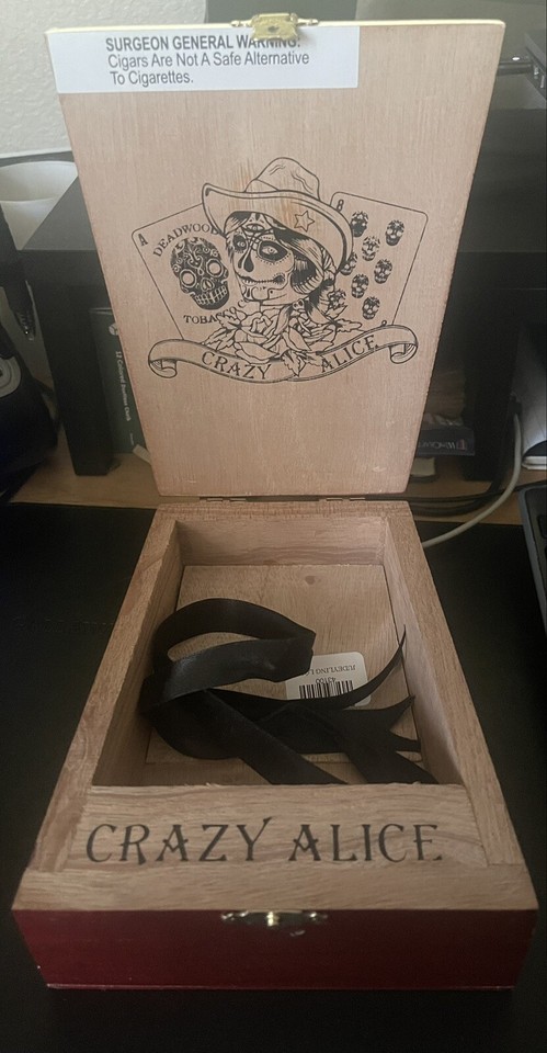🇺🇸 Crazy Alice Drew Estate | Deadwood EMPTY Wooden Cigar Box Skull ...