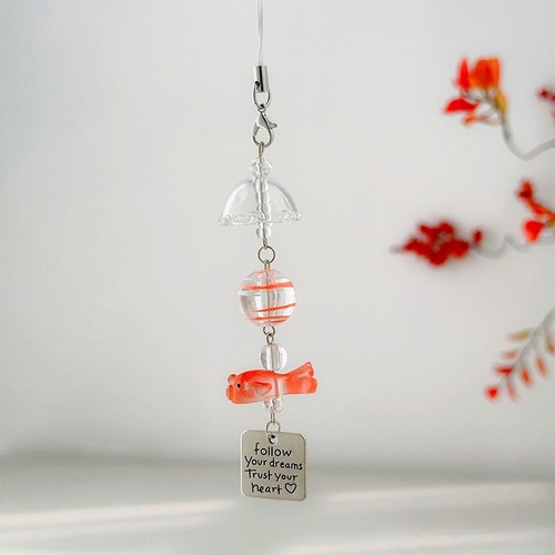 Goldfish Key Chain Wind Chimes Round Beaded Keyring For Phone Pendant ...