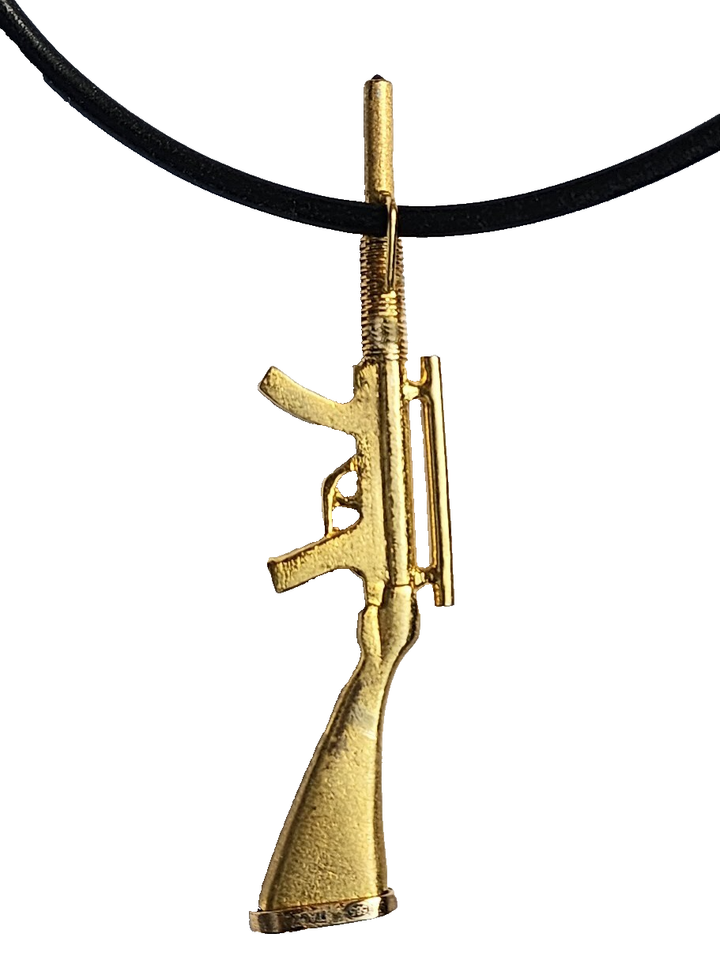 Heavy 14K Yellow Gold Diamond Ruby AK-47 Rifle Gun Pill Box Pendant Not ...