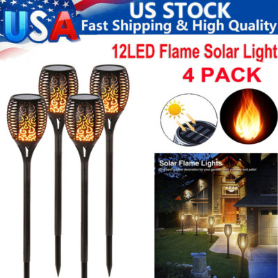 4 x 12 LEDs Solar Power Torch Light Flickering Flame Garden Waterproof ...