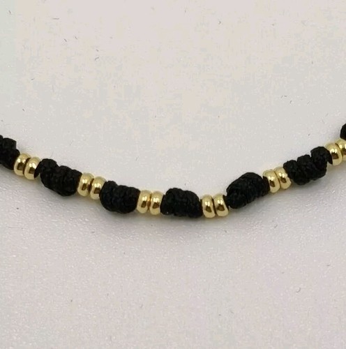 18K Gold Bracelet. Black Thread With 7 Knots And 12 Gold Rings | eBay