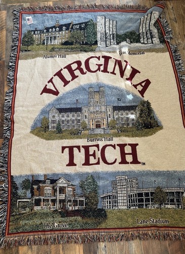 Vintage Virginia Tech Hokies Football VT Tapestry Throw Blanket Fringe ...