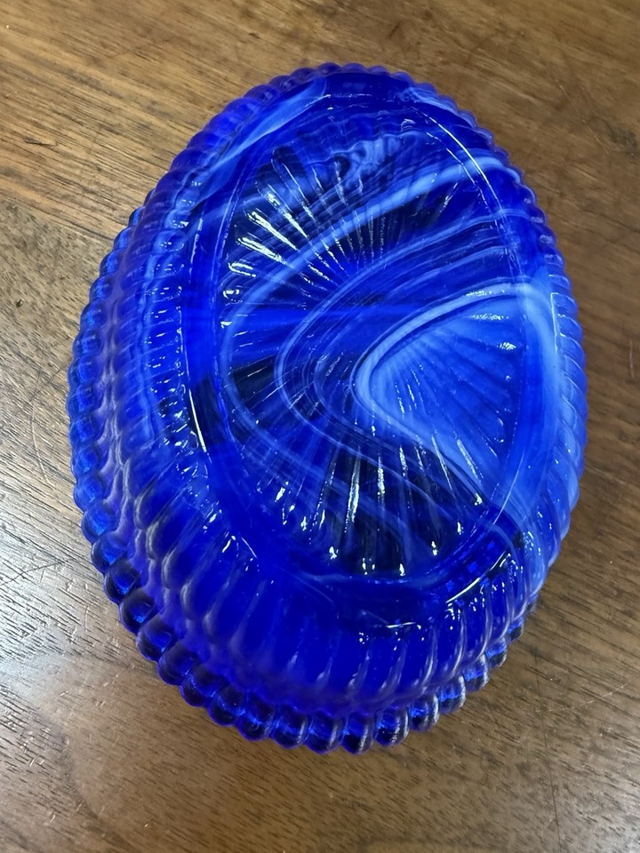 Hen on Nest Chicken Slag blue Glass Depression Style Candy Dish ...