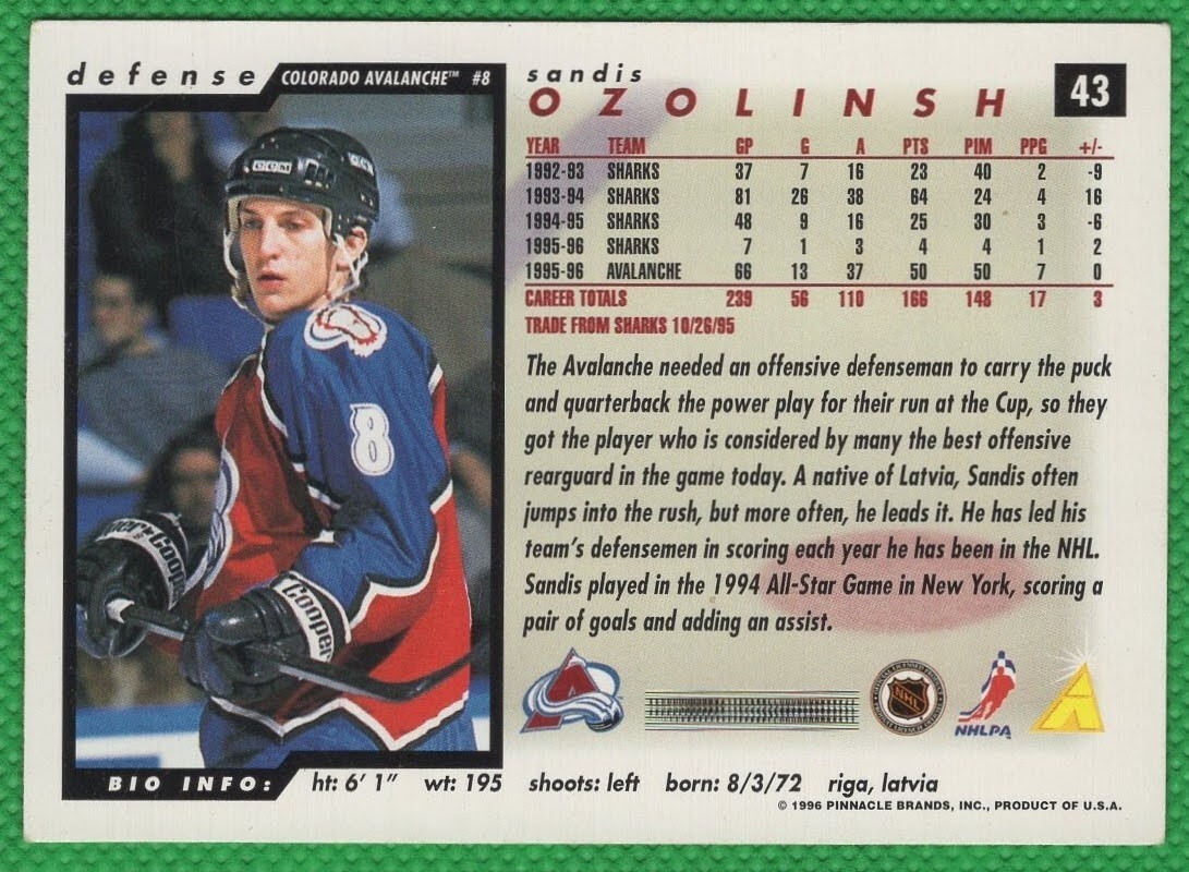 1996-97 Score - Sandis Ozolinsh #43 for sale online | eBay