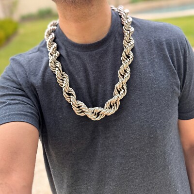 Huge Mens Hip Hop Rope Chain Silver Tone 1980's Rapper Necklace 25MM ...