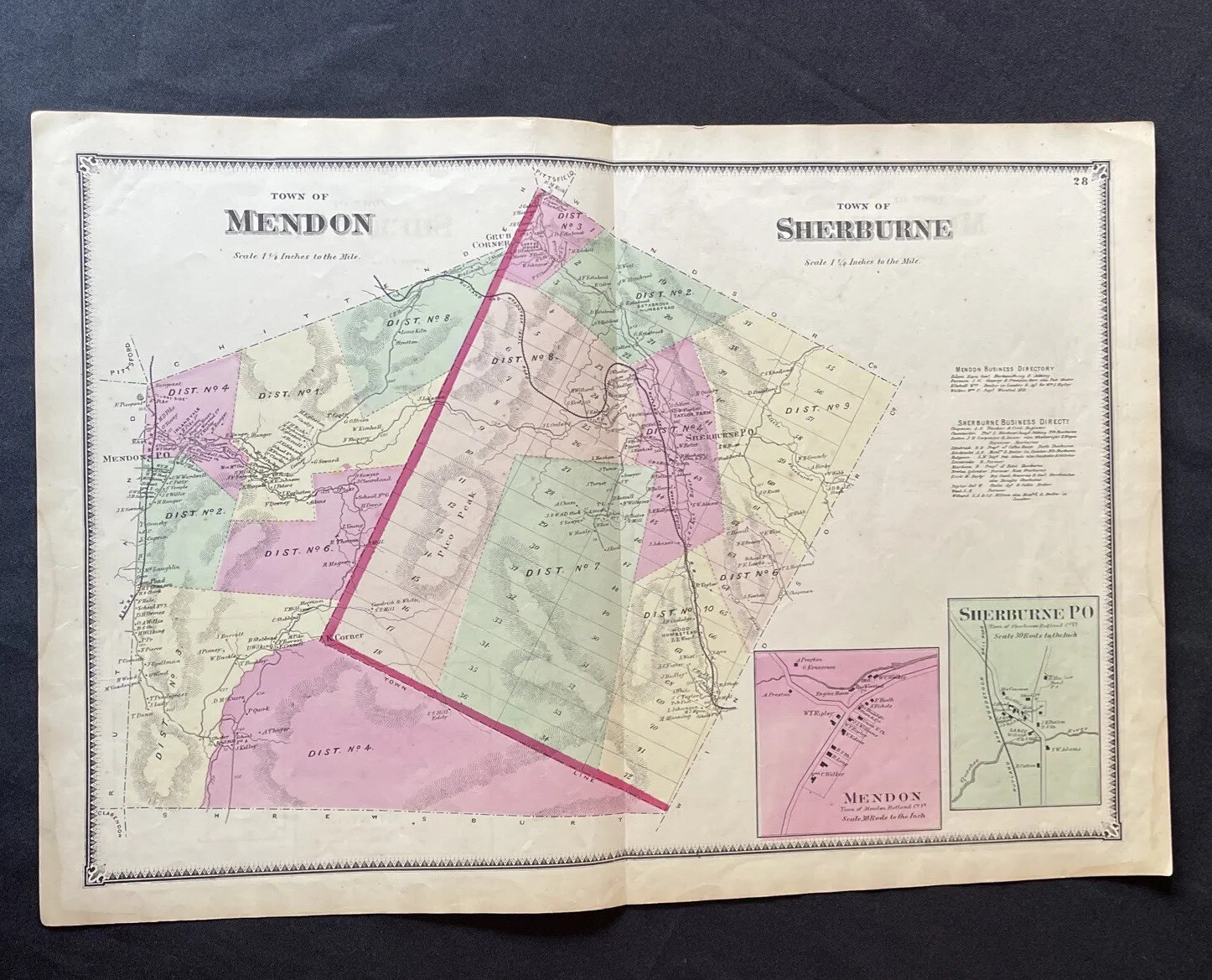 1869 Antique Mendon Vermont Color Map VT F.W. Beers - Sherburne VT ...