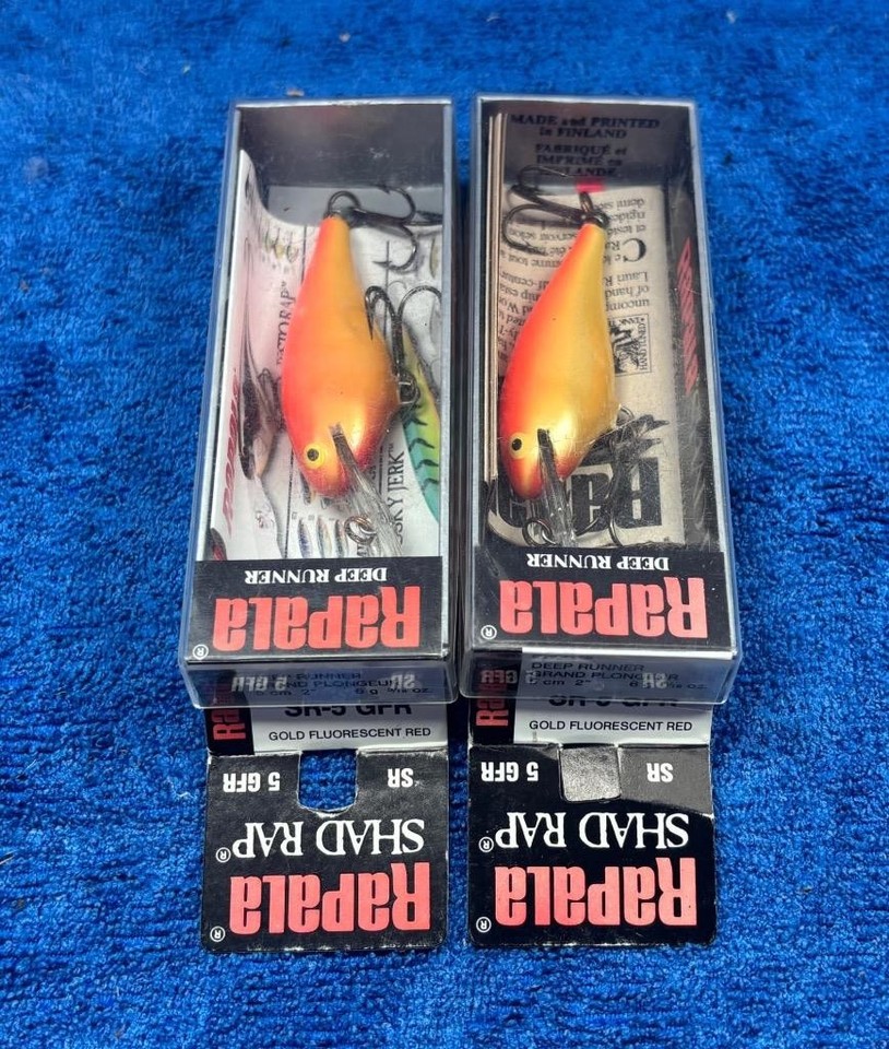 Rapala Shad Rap Crankbaits 2 NIB TTF Wood Fishing Lures In Gold Flo Red ...