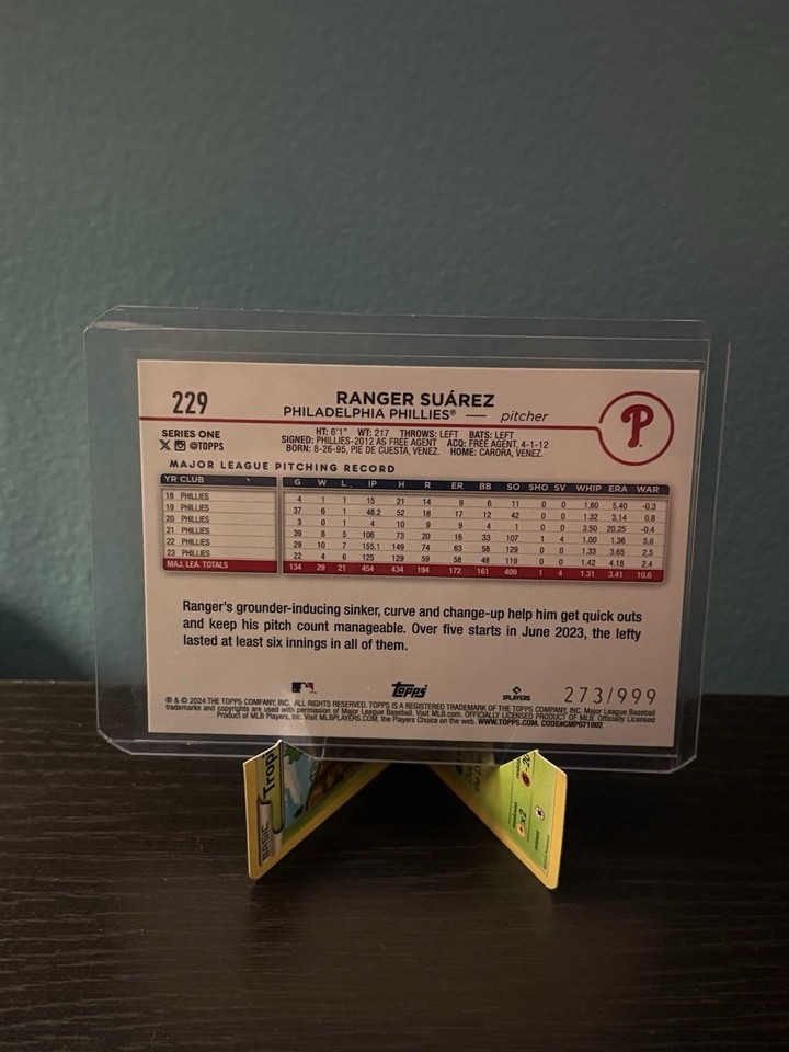 2024 Topps Series 1 Blue Holofoil /999 Ranger Suarez #229 Philadelphia ...