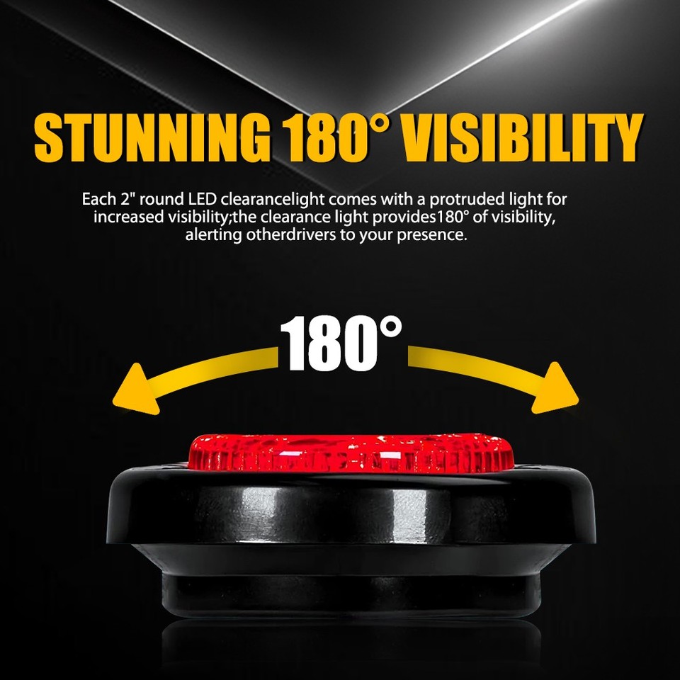 10x 2in White DOT Red Round Trailer 9LED Marker Lights for Grommet ...