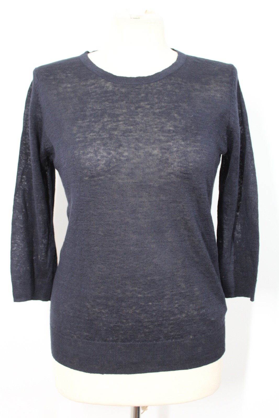 Muji S Navy Blue 100% Linen Knit Pullover Sweater - Gem