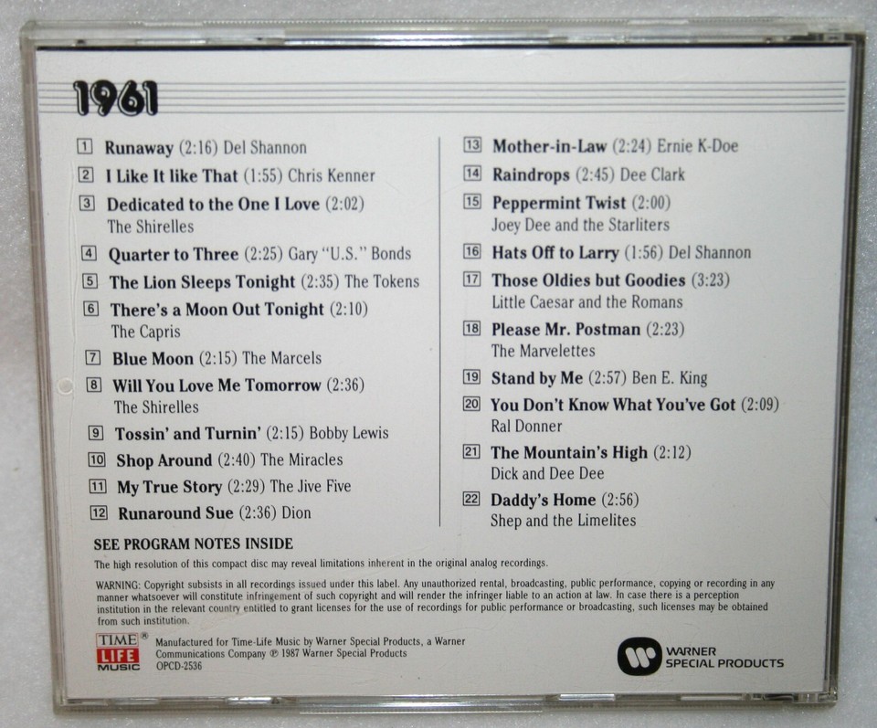 THE ROCK N ROLL ERA 1961 CD Time Life RARE 22 Tracks DEL SHANNON The ...
