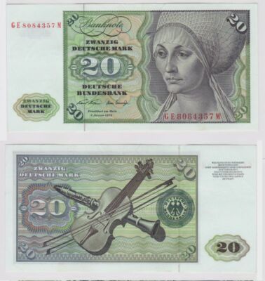 T148245 Banknote 20 DM Deutsche Mark Ro. 271b Schein 2. Jan. 1970 KN GE ...